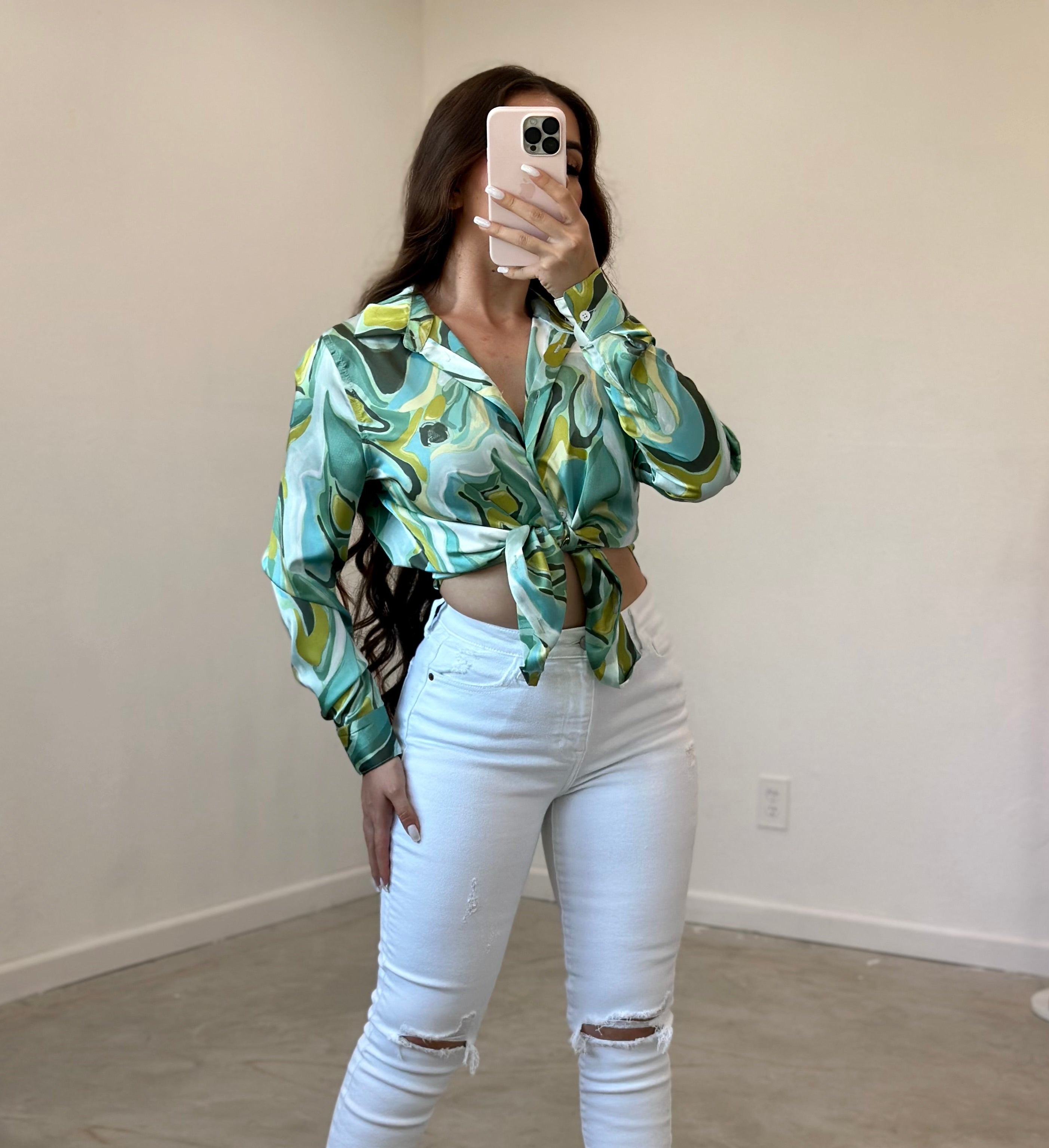 Jailyne Swirl Satin Blouse – Valeria'S Boutique