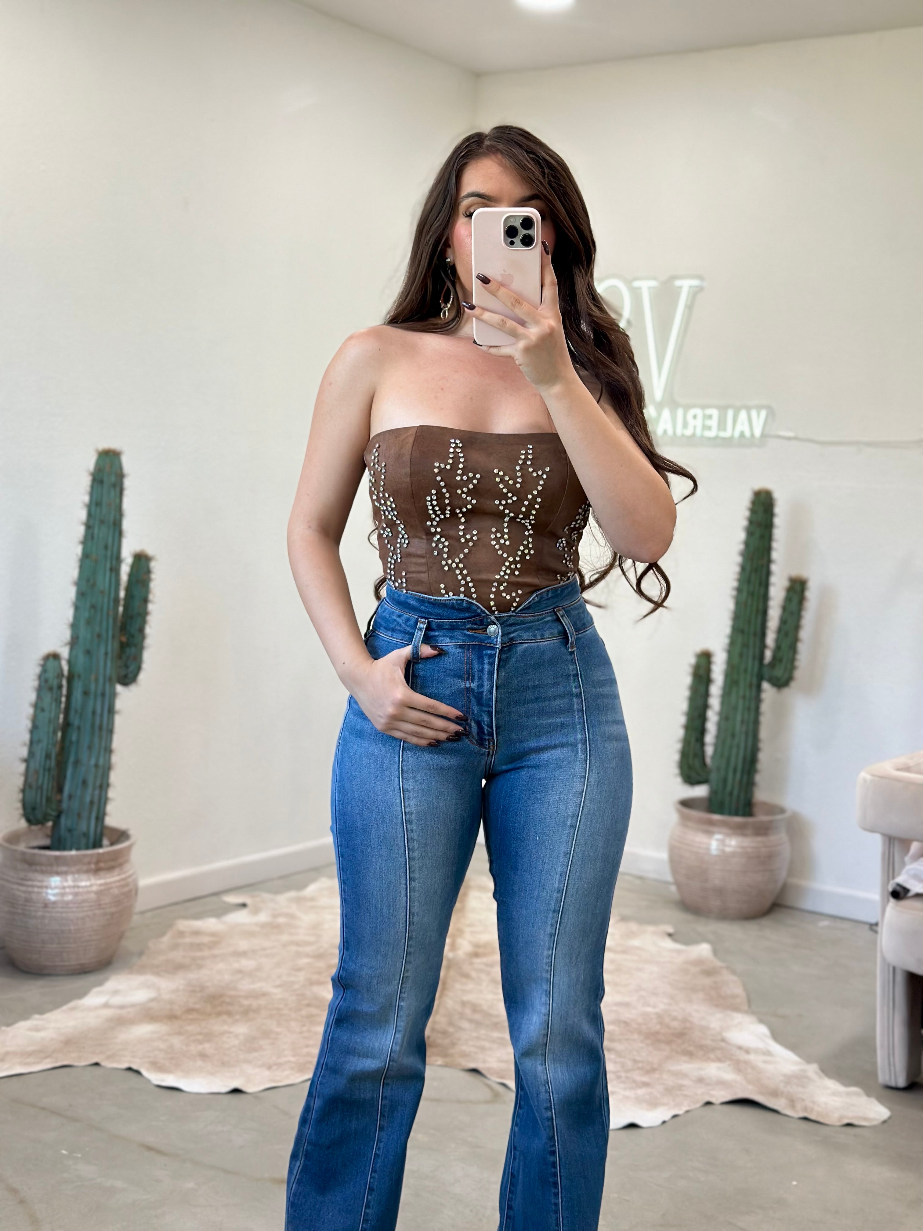 Buckee Rhinestone Leather Corset Top (Brown) – Valeria'S Boutique