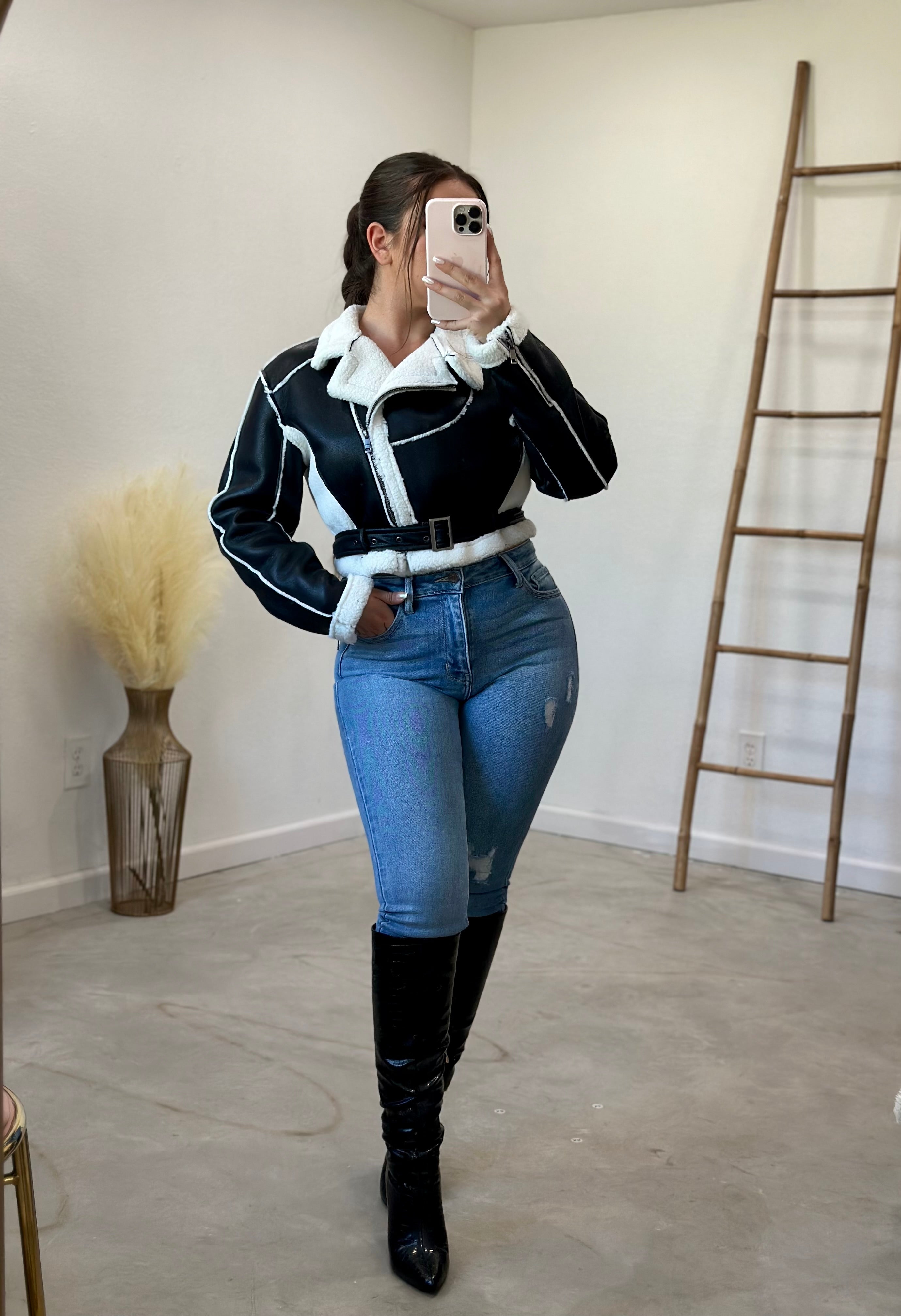 Zuleyka Leather Sherpa Jacket (Black) – Valeria'S Boutique